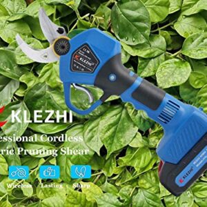 K KLEZHI Professional Cordless Electric Pruning Shears with 2 PCS Backup Rechargeable 2Ah Lithium Battery Powered Tree Branch Pruner, 30mm (1.2 Inch) Cutting Diameter, 6-8 Working Hours