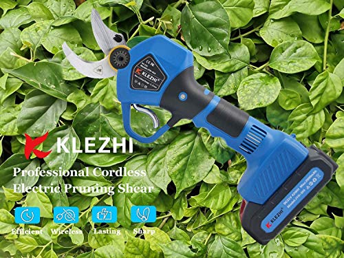 K KLEZHI Professional Cordless Electric Pruning Shears with 2 PCS Backup Rechargeable 2Ah Lithium Battery Powered Tree Branch Pruner, 30mm (1.2 Inch) Cutting Diameter, 6-8 Working Hours