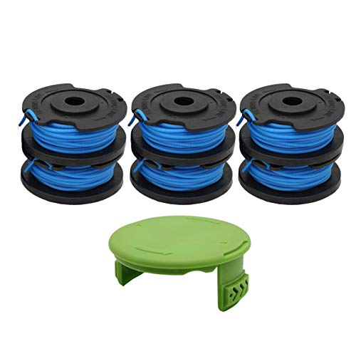 RONGJU 6 Pack Weed Eater Spool for Greenworks 21332 21342 24V 40V 80V Trimmer 16ft 0.065” Single Line String Trimmer Replacement Spool 29252 with 3411546A-6 Spool Cap Covers (6 Spools, 1 Cap)