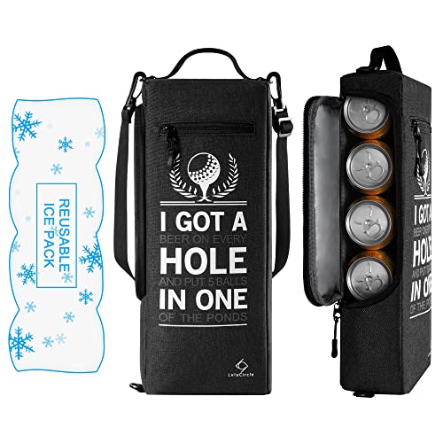 Golf Bag Cooler with Ice Pack, Golf Cooler Bag, Golf Beer Sleeve, Soft Golf Cart Cooler Bag, Holds 6 Beer Cans or 2 Bottles of Wine, Gift for Golf Lovers