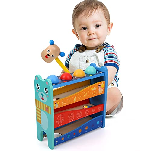 Wooden Knocking Table Playing Table Children's Educational Early Education Piling Table Knocking to Exercise Hand Fine Movements Kids Cubes