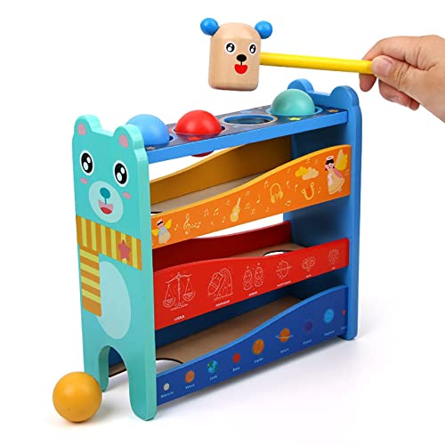 Wooden Knocking Table Playing Table Children's Educational Early Education Piling Table Knocking to Exercise Hand Fine Movements Kids Cubes