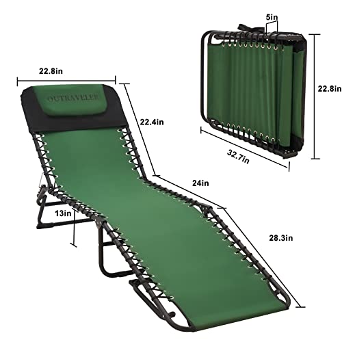 Outraveler Patio Folding Chaise Lounge,Outdoor Lounge Chair Sunbed,Camping Cot,Green