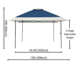 Suntime 13x13 Instant Pop Up Gazebo Canopy Tent Shelter with Solar LED Lights, Zippered Mesh Mosquito Netting, Wheeled Roller Carry Bag, Bonus Weight Sandbags, Stakes, Ropes - Navy