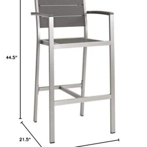 Modway Shore Aluminum Outdoor Patio Two Bar Stools in Silver Gray