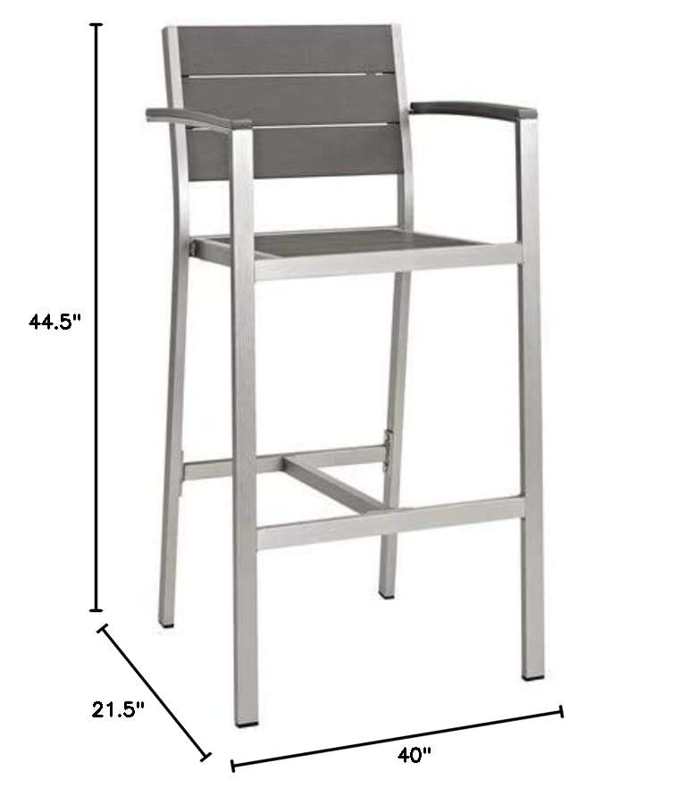 Modway Shore Aluminum Outdoor Patio Two Bar Stools in Silver Gray