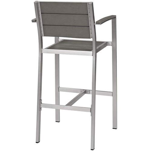 Modway Shore Aluminum Outdoor Patio Two Bar Stools in Silver Gray