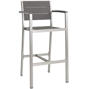 Modway Shore Aluminum Outdoor Patio Two Bar Stools in Silver Gray