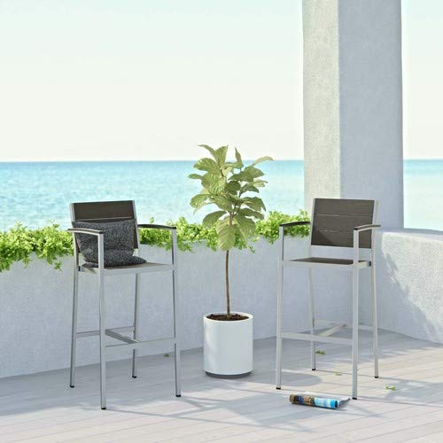 Modway Shore Aluminum Outdoor Patio Two Bar Stools in Silver Gray