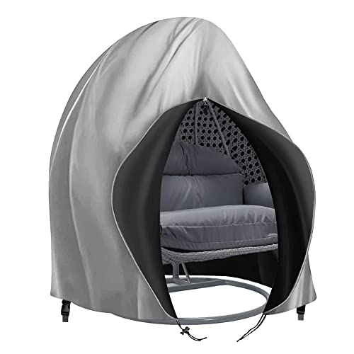 Patio Hanging Chair Cover Outdoor Double Swing Egg Chair Cover Waterproof Durable Lightweight Wicker Furniture Dust Protector 91" x 80" (Grey)