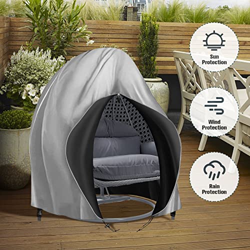 Patio Hanging Chair Cover Outdoor Double Swing Egg Chair Cover Waterproof Durable Lightweight Wicker Furniture Dust Protector 91" x 80" (Grey)