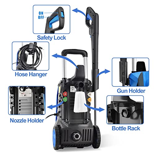 Electric Pressure Power Washer - Power Washer Electric Powered 3500 PSI 2.6GPM for Car Cleaning Machine with 4 Quick Connect Nozzles Foam Bottle for Home Driveway Patio