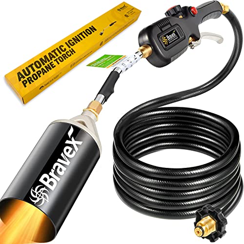 Propane Torch Weed Torch Weed Burner - Electronic Automatic Ignition, 800 000 BTU Propane Weed Torch with 10FT Hose, Push Button Electronic Spark Generating Powered by AAA Battery (not include）