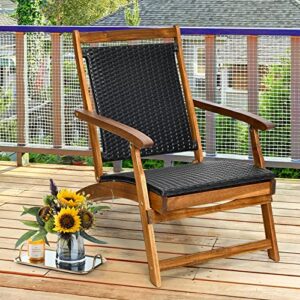 Tangkula Set of 2 Acacia Wood Folding Chaise Lounge Chair, Patiojoy Outdoor Foldable Deck Chair, Portable Wicker Lounger with Retractable Footrest, Ideal for Garden, Poolside, Courtyard