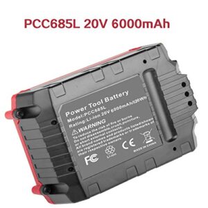 [2Pack] High-Output 6.0Ah 20V Battery Replacement for Porter Cable 20-Volt Max Lithium Power Tools PCC685L PCC680L PCC682L Batteries