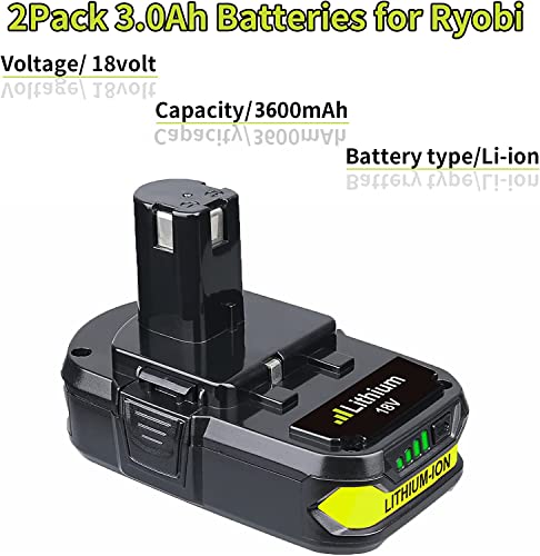 FERRYBOAT 2Pack 3600mAh P102 for Ryobi 18V Battery Replacement 18Volt Battery Lithium-ion P102 P103 P104 P105 P107 P108 P109 P122 P190