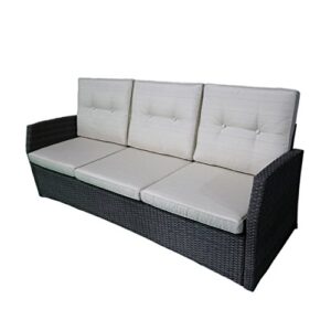 christopher knight home joanne outdoor 3 seater wicker sofa, grey with beige cushions