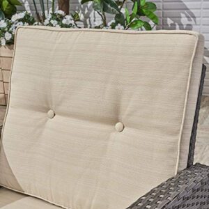 Christopher Knight Home Joanne Outdoor 3 Seater Wicker Sofa, Grey with Beige Cushions