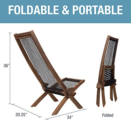 CleverMade Tamarack Folding Rope Chair - Foldable Outdoor Low Profile Wood Lounge Chair for the Patio, Backyard, and Deck, No Assembly Required