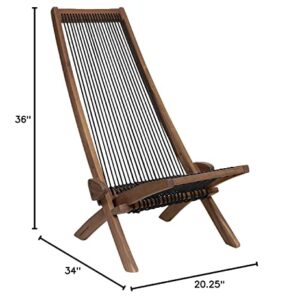 CleverMade Tamarack Folding Rope Chair - Foldable Outdoor Low Profile Wood Lounge Chair for the Patio, Backyard, and Deck, No Assembly Required