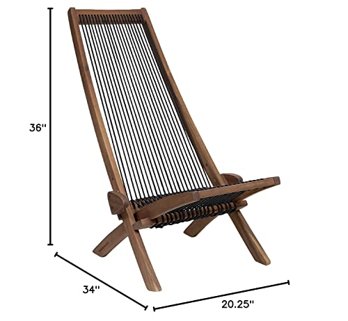 CleverMade Tamarack Folding Rope Chair - Foldable Outdoor Low Profile Wood Lounge Chair for the Patio, Backyard, and Deck, No Assembly Required