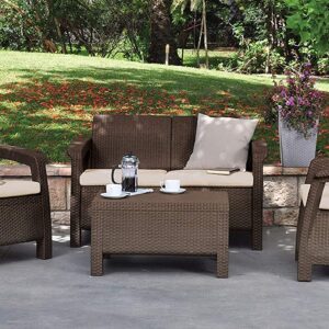 Keter Corfu Coffee Table Modern All Weather Outdoor Patio Garden Backyard Furniture, Brown