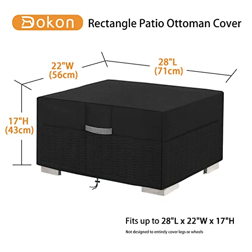 Dokon Rectangle Patio Ottoman Cover with Air Vents, Waterproof, Anti-Fading, UV Resistant Heavy Duty 600D Oxford Fabric Patio Side Table Cover, Outdoor Furniture Cover (28"L x 22"W x 17"H) - Black