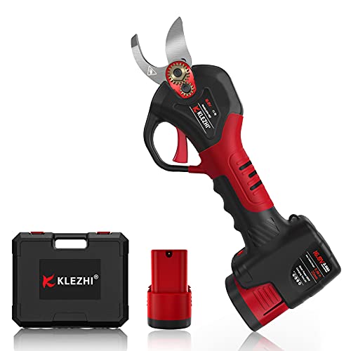 K KLEZHI Professional Cordless Electric Pruning Shears Branch Pruner 2 Pcs Backup Rechargeable Lithium Battery Powered Tree, 1INCH (25mm) (Black & Red)