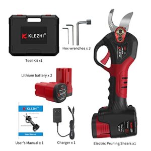 K KLEZHI Professional Cordless Electric Pruning Shears Branch Pruner 2 Pcs Backup Rechargeable Lithium Battery Powered Tree, 1INCH (25mm) (Black & Red)