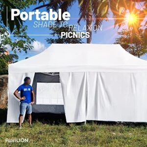 PAVILIÖN Party Tent 10x20 | White Wedding Tent | Outdoor Tents for Parties with 4 Removable Walls and Windows | Heavy Duty Canopy Event Tent with Sturdy Steel Frame, Zippered Doors, and LED Lights