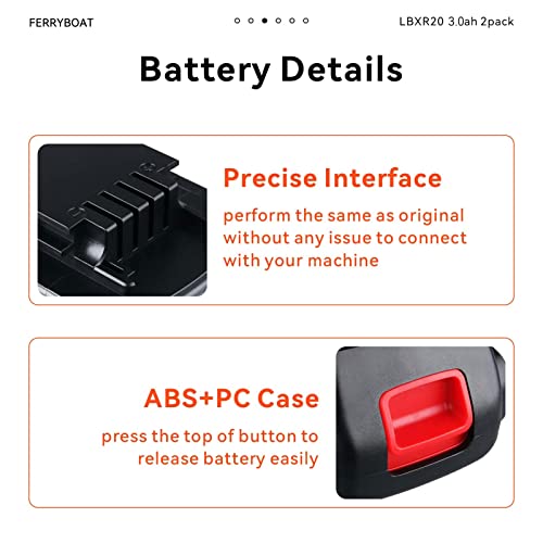 FERRYBOAT 2Pack 3.0Ah LBXR20 Replace for Black and Decker 20v Lithium Battery Max LB20 LBX20 LST220 LBXR2020-OPE LBXR20B-2 LB2X4020 for Black and Decker Li-ion Batteries