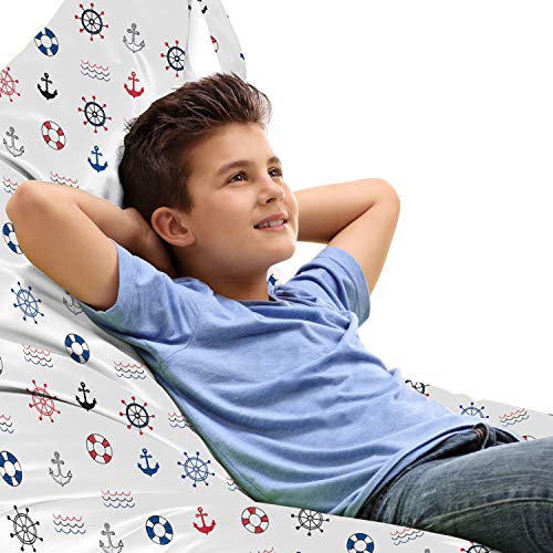 Ambesonne Nautical Lounger Chair Bag, Marine Elements Featured Life Anchor Compass Sea Waves Theme, High Capacity Storage with Handle Container, Lounger Size, Blue and Red