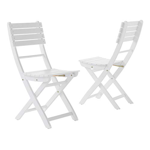 Christopher Knight Home Positano Outdoor Acacia Wood Foldable Dining Chairs, 2-Pcs Set, Pu/ White