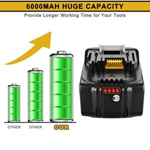 Upgraded to 6.0Ah BL1860B Replacement Battery Compatible with Makita 18V Battery Lithium Ion BL1860 BL1850 BL1850B BL1840 BL1840B BL1830 BL1830B BL1815 BL1815B LXT-400