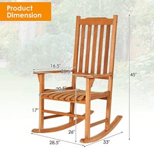 Tangkula Patio Rocking Chair, Indoor Outdoor Wooden Rocker Lounge Chair for Porch Garden Backyard Balcony, Rustic High Back Armchair w/Heavy-Duty 350 LBS Weight Capacity (1)