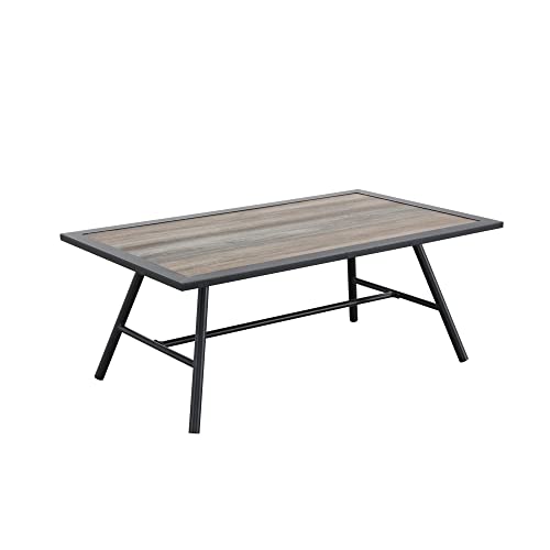 LOKATSE HOME Rectangle Metal Patio Coffee Table All-Weather Outdoor Furniture for Deck Poolside Garden, Black