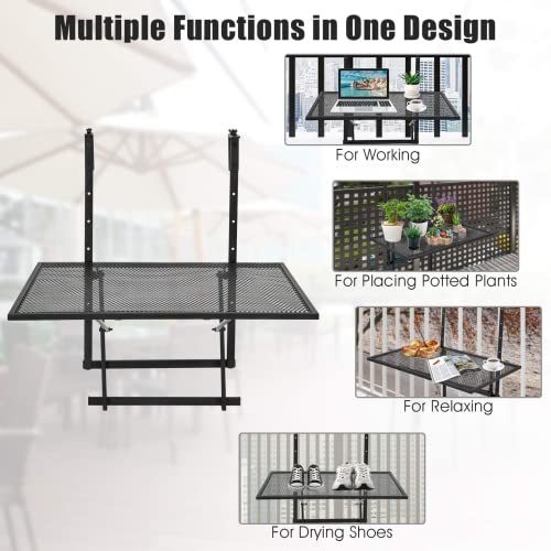 RIVALLYCOOL Balcony Table Hanging, Outdoor Folding Hanging Table w/5 Height Adjustable & Foldable Railing Serving Table, Suitable for Patio, Balcony & Deck