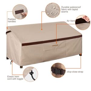 PATIOASIS Patio Loveseat Covers Outdoor Furniture Waterproof Garden Deep Sofa Cover 62inch x 38inch x 35inch (L x W x H) Lawn 2-Seater Sofa Covers with Air Vent Beige & Brown