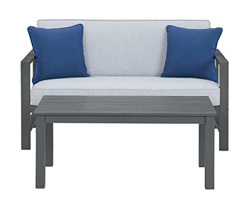 Signature Design by Ashley Fynnegan Outdoor Loveseat with Table, Gray