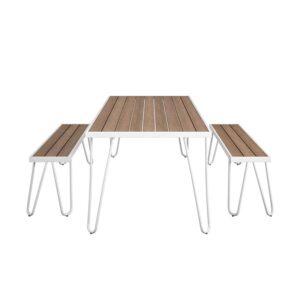 Novogratz Poolside Gossip Collection, Paulette Outdoor/Indoor Table and Bench Set, White