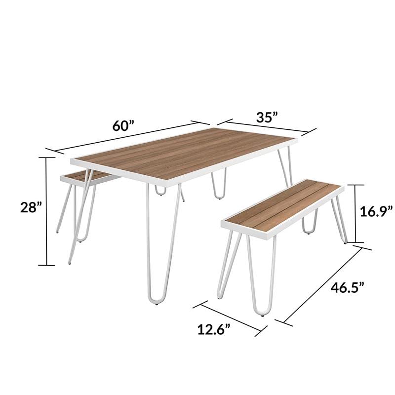 Novogratz Poolside Gossip Collection, Paulette Outdoor/Indoor Table and Bench Set, White