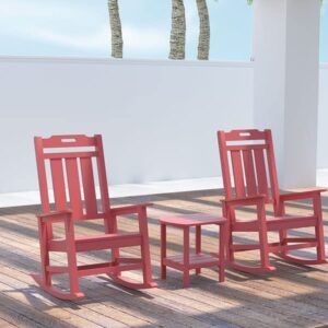 kevinplus Outdoor Rocking Chair Set of 2 with Side Table for Porch, Outdoor Rocker Chair Set for Backyard Lawn Patio, Outdoor HDPE Adirondack Rocking Chair All Weather Resistant (3-Pcs Red)