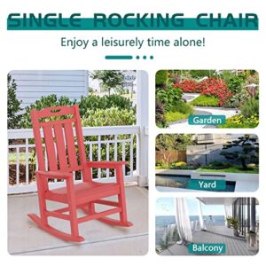 kevinplus Outdoor Rocking Chair Set of 2 with Side Table for Porch, Outdoor Rocker Chair Set for Backyard Lawn Patio, Outdoor HDPE Adirondack Rocking Chair All Weather Resistant (3-Pcs Red)