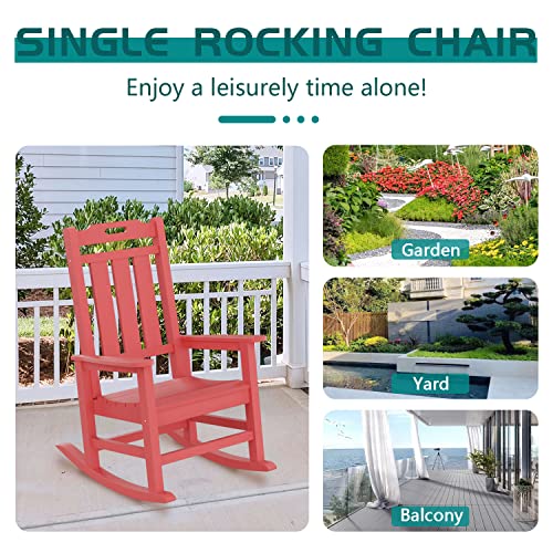 kevinplus Outdoor Rocking Chair Set of 2 with Side Table for Porch, Outdoor Rocker Chair Set for Backyard Lawn Patio, Outdoor HDPE Adirondack Rocking Chair All Weather Resistant (3-Pcs Red)