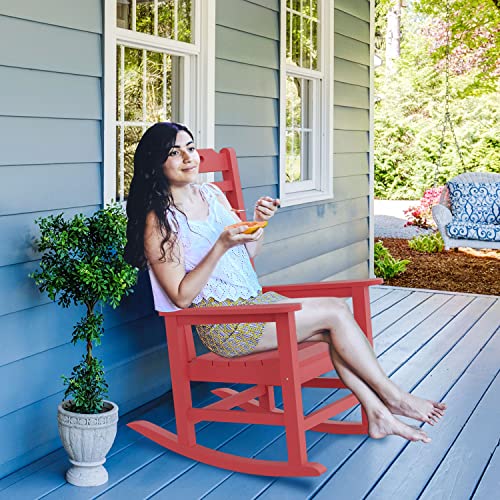 kevinplus Outdoor Rocking Chair Set of 2 with Side Table for Porch, Outdoor Rocker Chair Set for Backyard Lawn Patio, Outdoor HDPE Adirondack Rocking Chair All Weather Resistant (3-Pcs Red)