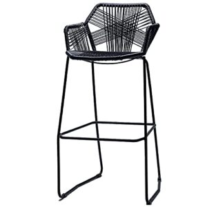 mmqq beige bar chairs outdoor patio wicker rattan barstools chair with footrest & back, counter height kitchen stools with black metal leg, for kitchen/pub/café