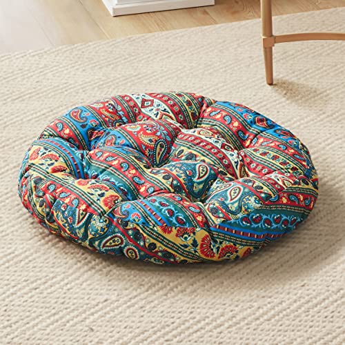 Codi Meditation Floor Pillow, Boho Pillows Seating for Adults & Kids, Large Round Cushion for Yoga Living Room Tatami Sitting, Memory Foam Added, 22x22 Inch, Multi Blaidiere