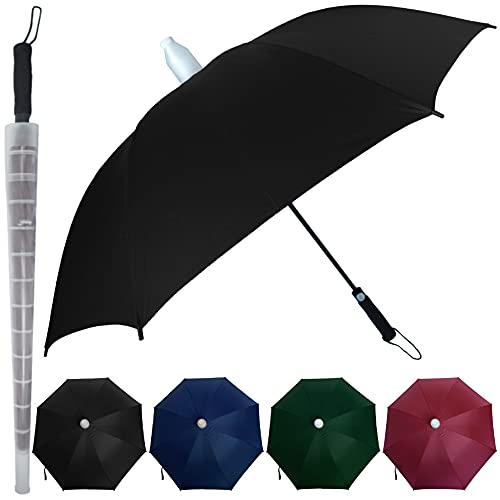 Innovate Golf Umbrella – Telescopic Cover Attachment – Fibreglass Frame – Automatic Open Button – Windproof – UV Protection with Blackout Shade – Large Canopy – Non-Drip – Quick Drying (Midnight Black)