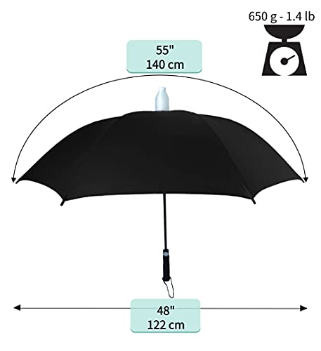 Innovate Golf Umbrella – Telescopic Cover Attachment – Fibreglass Frame – Automatic Open Button – Windproof – UV Protection with Blackout Shade – Large Canopy – Non-Drip – Quick Drying (Midnight Black)