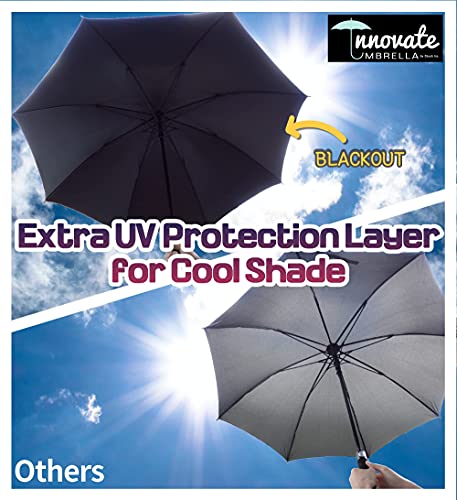 Innovate Golf Umbrella – Telescopic Cover Attachment – Fibreglass Frame – Automatic Open Button – Windproof – UV Protection with Blackout Shade – Large Canopy – Non-Drip – Quick Drying (Midnight Black)